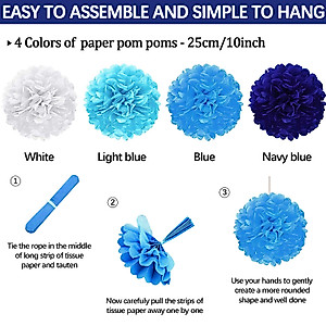 23Pcs Paper Fan Party Decoration, Navy Blue Hanging Paper Fans, Pom Poms Flowers, Garland String Polka Dot and Triangle Bunting Flag Packs for Boy Birthday, Bridal Shower, Baby Showers, Wedding