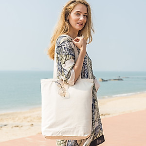 KELZ KIDZ Heavy Duty Large Canvas Tote Bags (6 Pack) with Bottom Gusset for Crafts, Shopping, Groceries, and More! (15x14x4 Inches) (6 Pack, Natural)