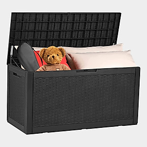 100 Gallon Deck Box with keyhole & Lid Indoor Outdoor Multifunctional Storage Box Large Lockable Resin Deck Bin Bench Waterproof Organization Storage Furniture for Storage Pool Supplies, Garden Tools