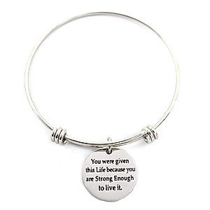 L.Beautiful 3 Pack Women Engraved Message Inspirational Words Round Charm Bracelets Set Expandable Silver Plated Stainless Steel Motivational Bangle Bracelet with Gift Box