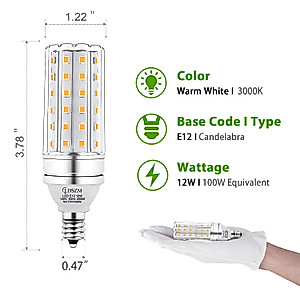 E12 LED Bulbs,12W LED Corn Light Bulb, E12 LED Bulb 100W Equivalent 1200 Lumen 3000K Warm White, Non-Dimmable LED Candelabra Light Bulbs, E12 Candelabra Base Chandelier Light Bulbs, Pack of 3