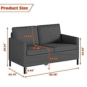 AILEEKISS 51" W Loveseat Sofa Modern Upholstered Sofas Couch with 2 Pillows Linen Fabric Love Seats Couches for Living Room, Bedroom, Apartment and Small Space (Dark Grey01)