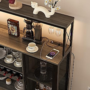 WASAGUN Liquor Cabinet Bar for Home, Wine Bar Cabinet with Rack and Holder, LED Bar Cabinet, Coffee Bar Cabinet with Storage, Liquor Alcohol Bar Cabinet, Grey