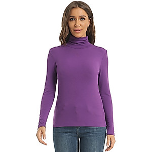 Women's Long Sleeve Turtleneck Tops Lightweight Slim Base Layer Shirt Purple X-Large