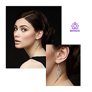 925 Sterling Silver Earrings, BoRuo Lotus Flower Yoga Earrings