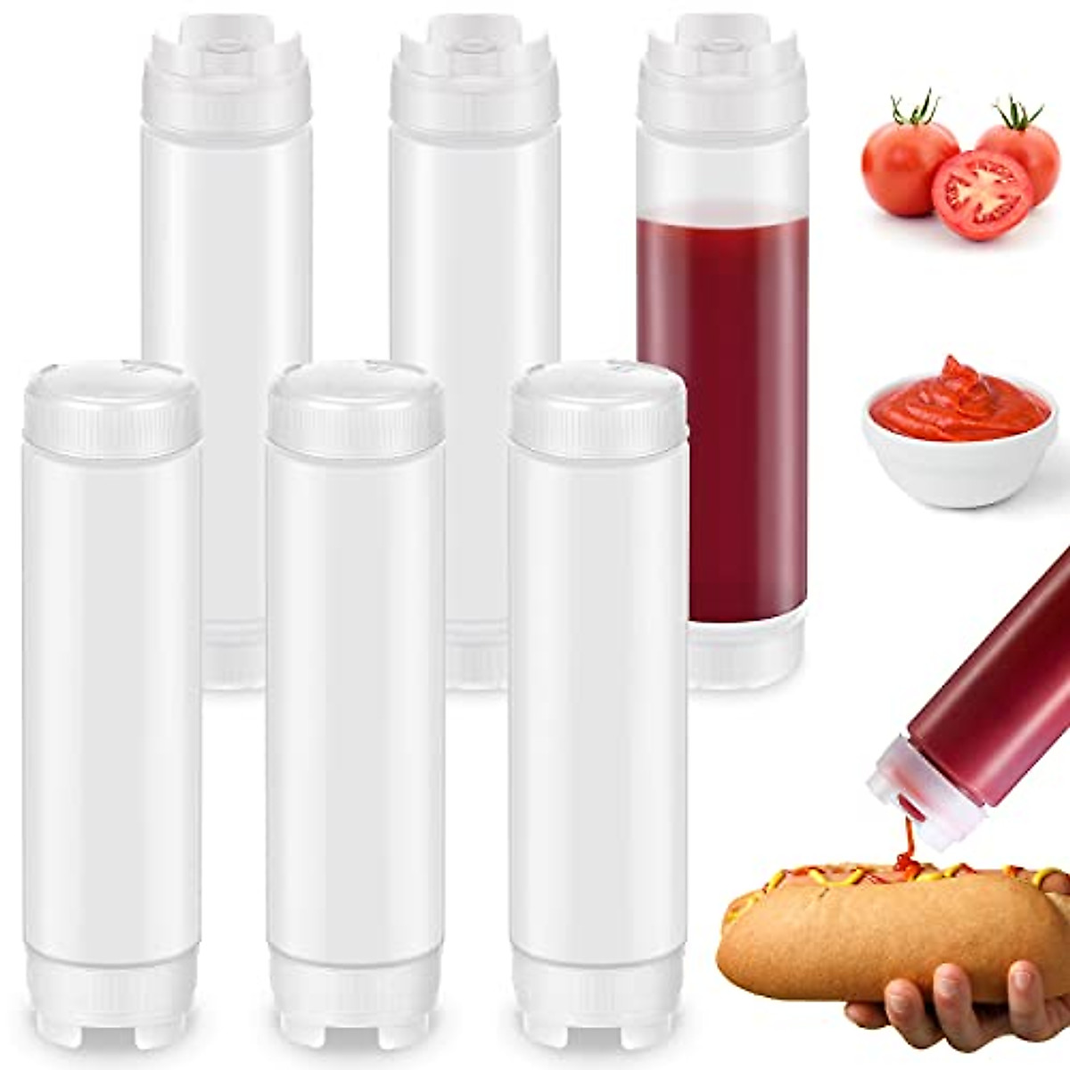 6 Pcs 16 oz Condiment Squeeze Bottles Inverted Plastic Squeeze Bottle for Sauces Refillable Tip Large Valve Dispenser Ketchup Sour Cream Self Sealing Syrup Dispenser for Restaurants Catering Kitchen