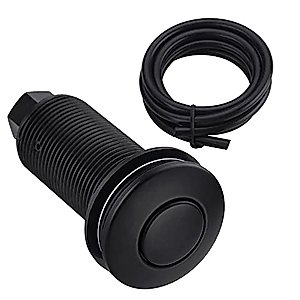 BESTILL Sink Top Garbage Disposal Air Switch Button with Air Hose, Matte Black (Long Button with Brass Cover)