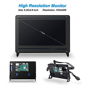 kuman for Raspberry Pi 7 Inch Capacitive Touch Screen, LCD HDMI Input 1024x600 Display with Case Stand