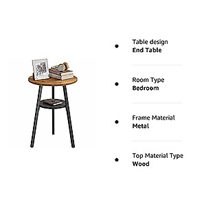 CubiCubi Round End Table, Side Table with Wooden Shelves, 2-Tier Rustic Vintage Table for Living Room Bedroom, Metal Frames and Wooden Boards, Fir Brown