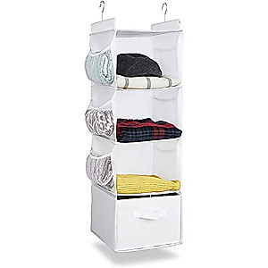 Farmlyn Creek 4-Shelf Hanging Closet Organizer with Pockets (White, 12 x 11.5 x 33.6 in)