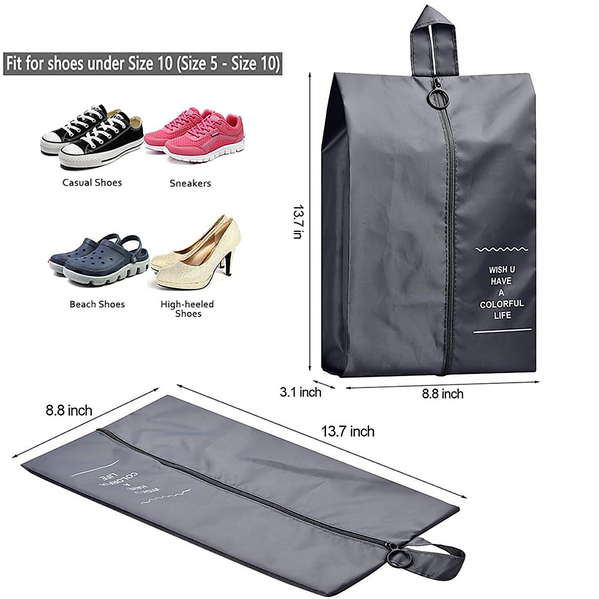 ELANE 4 Pcs Packing Shoe Bags for Travel,Shoe Bags for Storage in Closet Shoe Travel Bags for Packing,Shoe Travel Bags for Luggage for Women Men (Black,Grey,Pink,Blue)