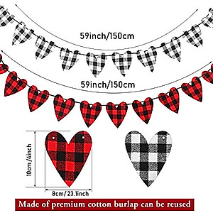 2 Pieces Valentine's Day Bunting Banner Buffalo Plaid Heart Garland Sign Valentines Check Fabric Love Banner for Valentine's Day Wedding Home Office Mantle Fireplace Holiday Decoration (Classic Color)