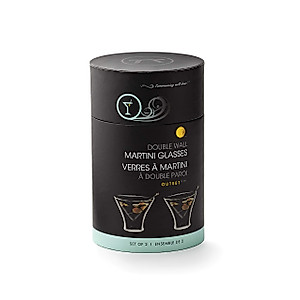 Outset Double Wall Glasses, Martini Glasses, Set of 2, Borosilicate Glassware