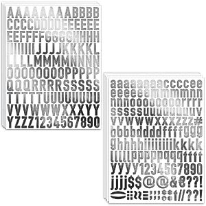 PUVATY 1 Inch 1212 Pieces 8 Sheets Graduation Cap Letter Stickers, Self-Adhesive Vinyl Letter Sticker, Alphabet Number Stickers, Decals for Sign, Business, Mailbox,Crafts (Silver)