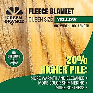 GO Premium Comfy Soft Queen Blanket for Couch, Bed - Yellow Fleece Blanket for Living Room, Bedroom, Home Decor - Large Blanket for Men, Women (90x90 Inches)