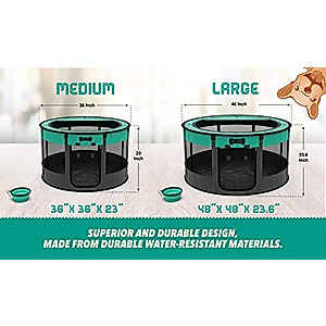 Ruff 'N Ruffus Portable Foldable Pet Playpen +Free Carrying Case + Free Travel Bowl (Medium (36x36x23 inches), Aqua (Blue))
