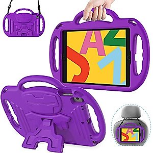 AVAWO Kids Case for iPad 10.2 9th & 8th & 7th Generation, iPad 10.2 2021/2020/2019 Case - with Shoulder Strap - Light Weight Shock Proof Handle Stand Kids Friendly Case for All iPad 10.2 inch, Purple