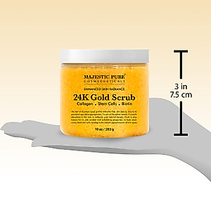 MAJESTIC PURE 24k Gold Scrub with Collagen and Biotin | Exfoliating Body Scrub for Skin Care, Stretch Marks, Acne, Cellulite | Body Scrub Exfoliator |10 oz