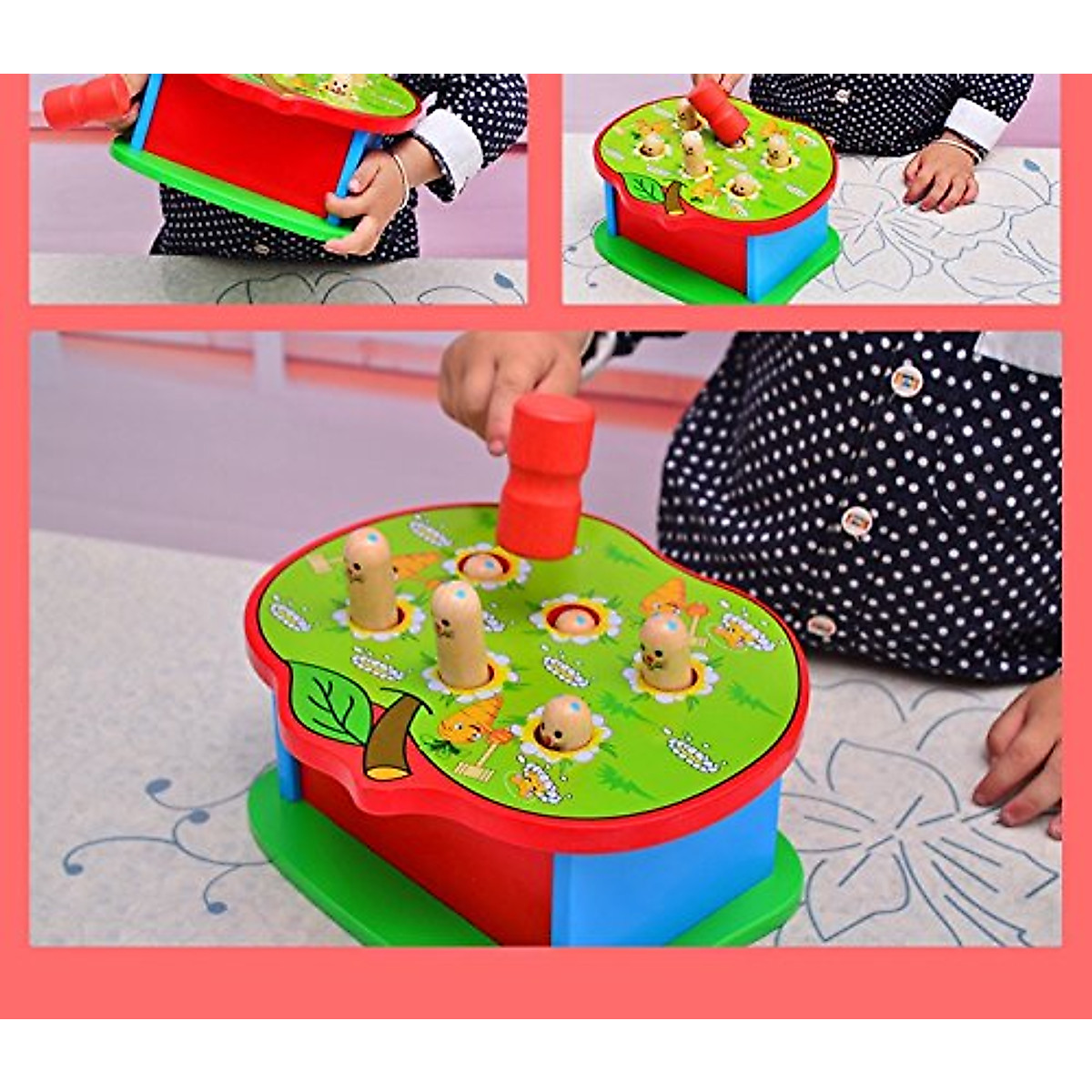 Heo Deluxe Pounding Bench Wooden Toy Wooden Whack-a-mole with Mallet Early Development Toy,Parent-Child Interaction Toy …