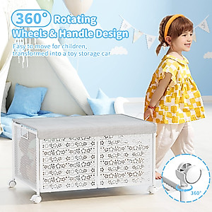 PHINOX Toy Box Storage, Toy Chest Toy Organizers and Storage Bins, Large Toy Box for Boys Girls, 70L Toy Storage Organizer with Wheels, Collapsible Metal Kids Toy Storage for Nursery, Playroom(White)