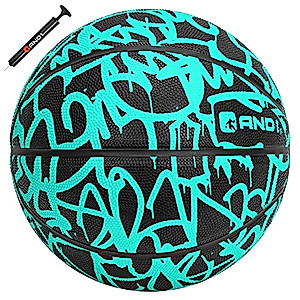 AND1 Fantom Rubber Basketball & Pump (Graffiti Series)- Official Size 7 (29.5”) Streetball, Made for Indoor and Outdoor Basketball Games (Mint)