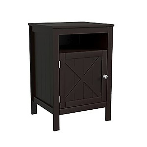Espresso Finish Nightstand Side End Table with Barn Door Cabinet and Open Shelf 26" H by RAAMZO