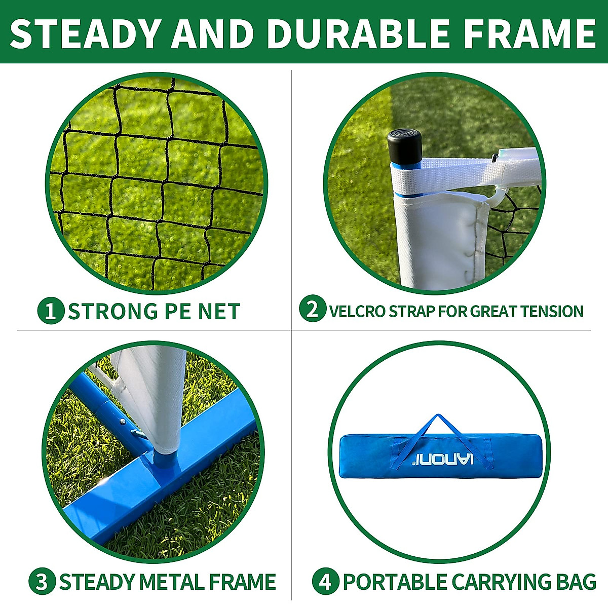 KUIWA Portable Pickleball Net Set Official Size—4 Pickleball Paddles, Carrying Bag, 22FT Pickleball Net System, Assembly Manual, 4 Outdoor Pickleball Balls
