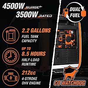 WEN DF452iX Super Quiet 4500-Watt Remote Electric Start Dual Fuel RV-Ready Portable Inverter Generator with Fuel Shut-Off and CO Watchdog