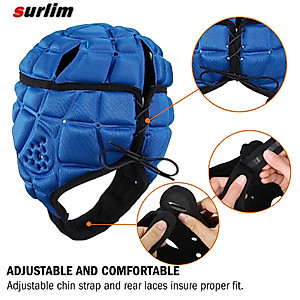 surlim Rugby Soft Helmet Soccer Headgear Scrum Cap 7v7 Flag Football Headguard for Adult X-Large (Blue)