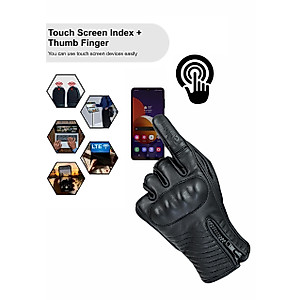 Moto5 Full Finger Leather Motorcycle Gloves for Men & Women Touch Screen Gloves Premium Street Motorcycle Durable Protective Cruiser Biker Gel Leather Motorbike gloves (Black, X-Large)