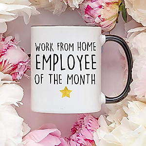 YouNique Designs Work from Home Employee Of The Month Mug, 11 Ounces, Funny Employee Appreciation Coffee Mug, Work From Home Cup (Black Handle)