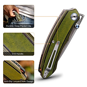 XTOUC SG Pocket Knife for Men,14C28N Sharp Blade G10 Handle,Thumb Stud Opener Folding Knives for Outdoor Camping Survival Hiking