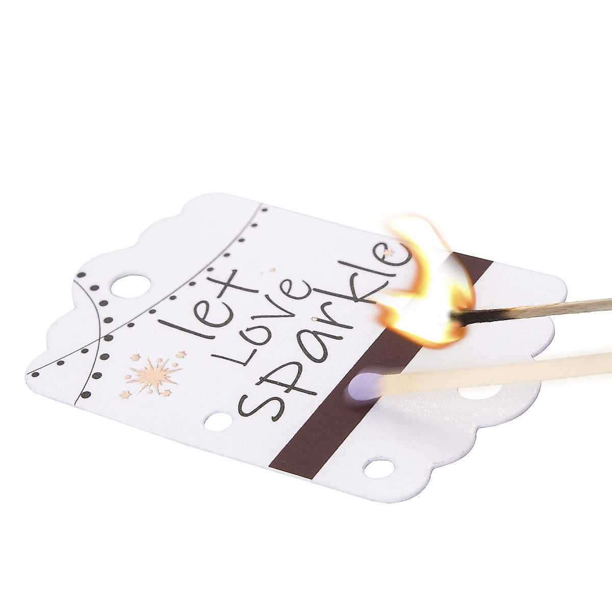 100pcs Cute Wedding Sparkler Tags with Match Holder and Striker Let Love Sparkle Send Off,Pearl White