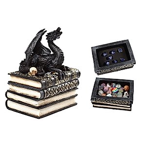 Forged Dice Co. Dragon Treasure Book Dice Box with Custom Foam Insert - Container Displays 7 Individual Dice or Holds 8 Complete Polyhedral Dice Sets 56 Total Dice - Storage for DND RPG Tabletop Dice