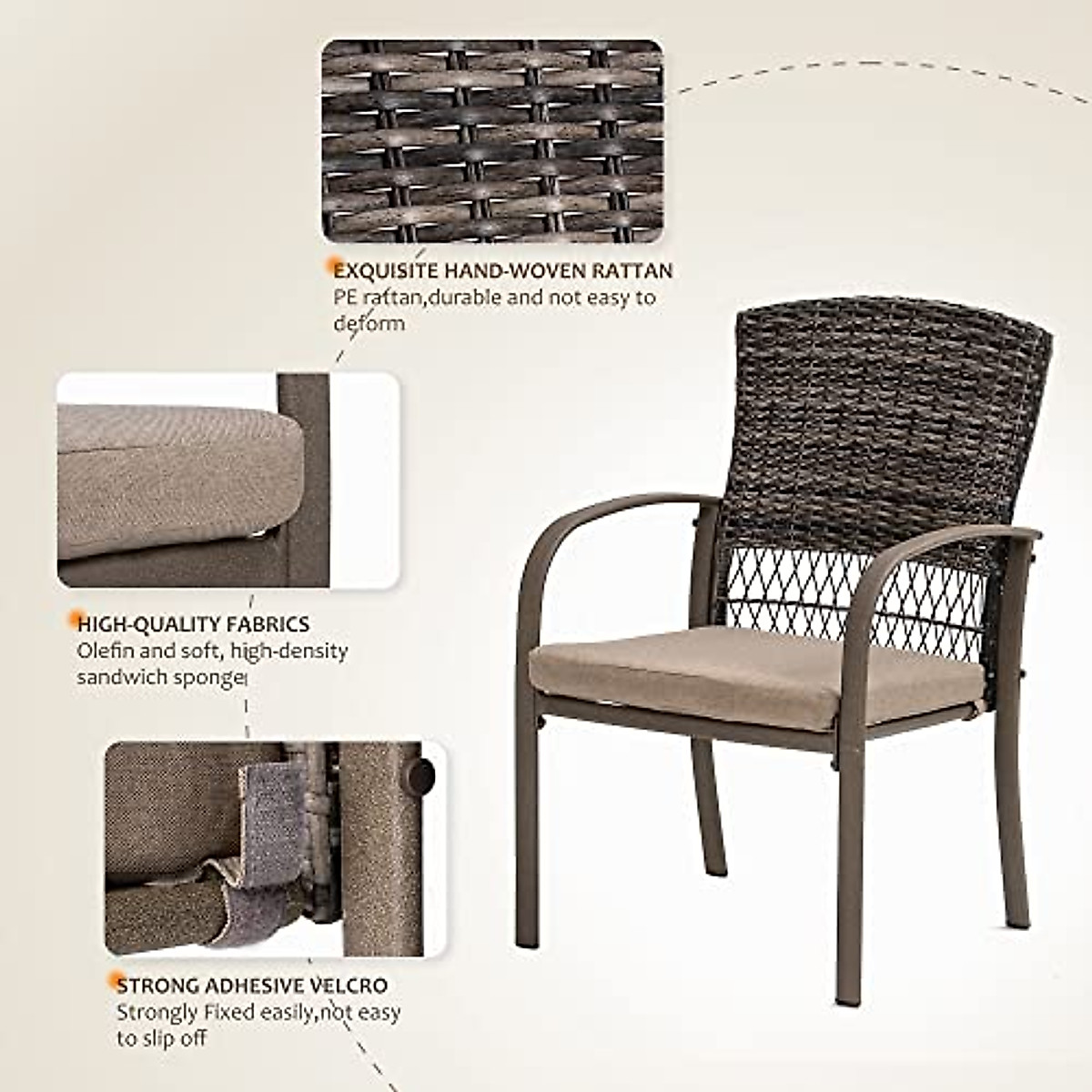 Patio Dining Set for 6, 7 PCS Patio Table & Chair Set, Metal Slatted Table with 2" Umbrella Hole, All-Weather Wicker Patio Dining Furniture with Removable Cushions for Deck, Lawn, Garden(Beige)