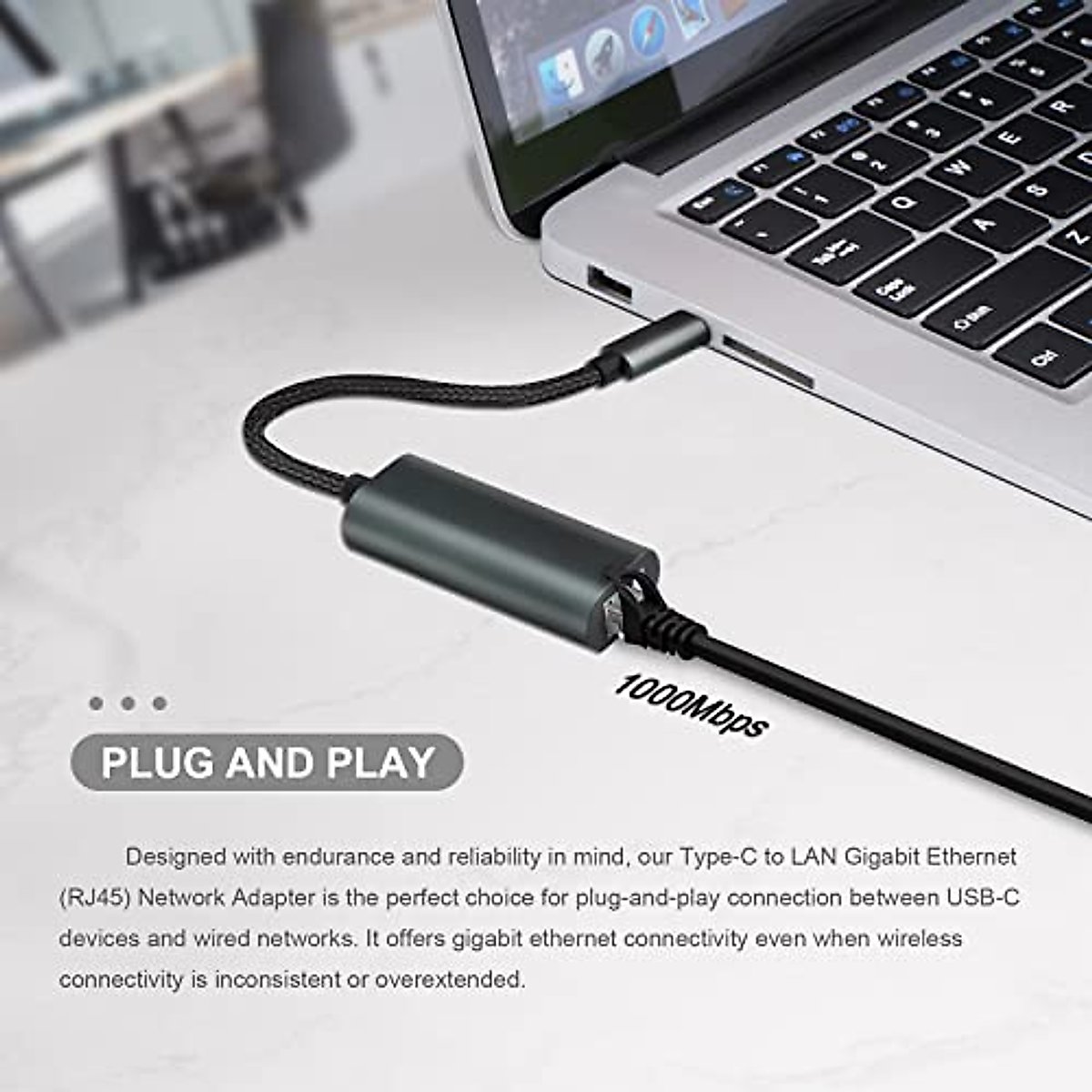 HENRETY USB C to Ethernet Adapter for Laptop PC Gigabit Ethernet LAN Network Adapter Compatible with Nintendo Switch MacBook Windows macOS Linux, and More[Grey Green]