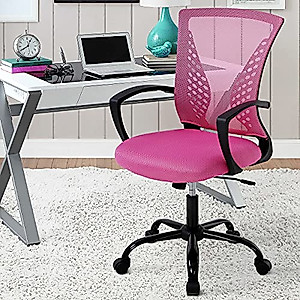 Dkeli Pink Office Chair Desk Chair Computer Chair Ergonomic Mid Back Mesh Chair with Lumbar Support & Armrest Adjustable Height Swivel Task Executive Chair for Women Men Adult