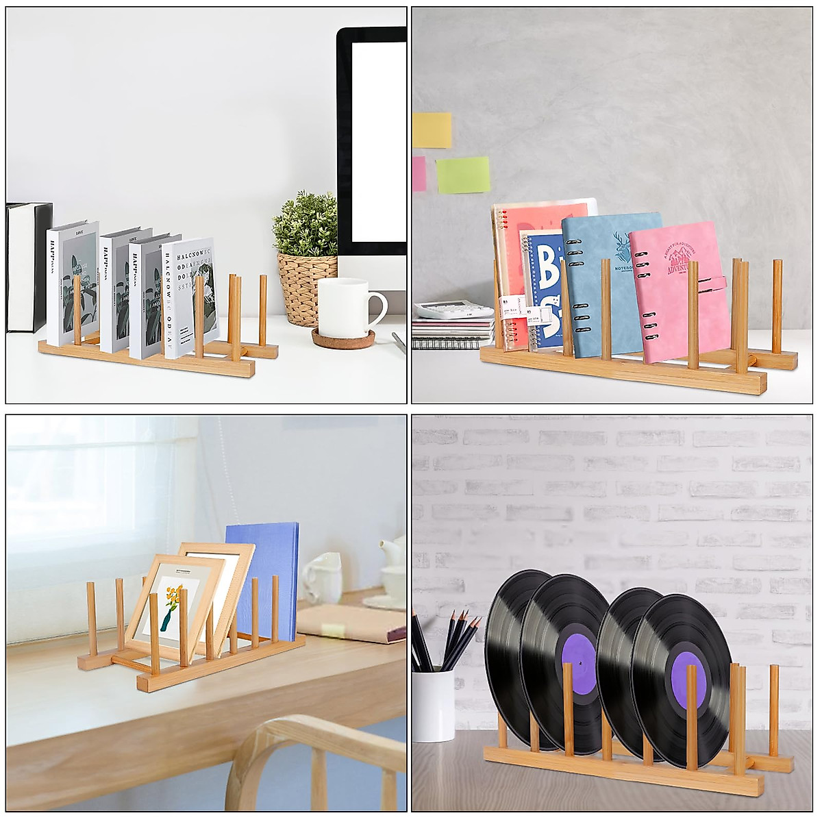 SAMEBUTECO Bamboo Wooden Dish Racks Plate Stand Holder Vertical Drainer Kitchen Cabinet Organizer for Dish, Pots, Lids, Bowls, Cups, and Cutting Boards and Books(2 Packs)