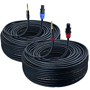 2Pcs Professional Speakon to 1/4 Inch ts 1/4" Mono Gold-Plated 6.35mm Adapter Speaker Cable for pa Jack Pair Male Audio Port Plug Amplifier Connection dj amp Heavy Duty bocina Cord Wire ft(30 feet)