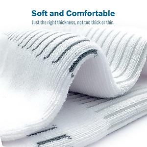 BERING Women's Athletic Running Cushioned Ankle Socks, Size 6-9, White/Grey, 6 Pairs