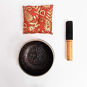 Satnam Tibetan Singing Bowl Set with Mantra Engravings | Meditation Sound Bowl | Handcrafted in India Great for Meditation, Stress & Anxiety Relief & Chakra (4 Inch, Black)