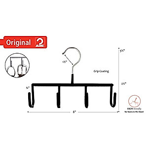 Mawa by Reston Lloyd Non-Slip Space-Saving Clothes Hanger For Belts with 4 Hooks, Style GH, Set of 5, Black