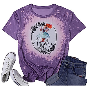 Beware of Hitch Hiking Ghost Shirt Women Funny Halloween Shirt Haunted Mansion Tshirt Fall Short Sleeve Top Purple