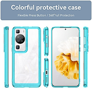 DFTCVBN Phone Case for Huawei P60 Case, P60 Pro MNA-LX9 LNA-LX9 Case with HD Screen Protector, Soft Bumper with Clear Crystal PC Hard Back Shockproof Cover Cases for Huawei P60 Pro Clear Blue
