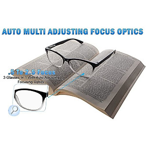 Reading Glasses for Women Men One Power Multi Flex Focus Dial Vision Auto Adjust Glasses From .5X to 2.5X For Small Print (Round)