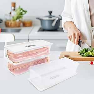 Xbopetda 4 Pack Bacon Container for Refrigerator, Food Grade Plastic Bacon Holder with Lid Airtight, Deli Meat Container for Fridge, Stackable Bacon Storage Container for Fridge Organizers and Storage
