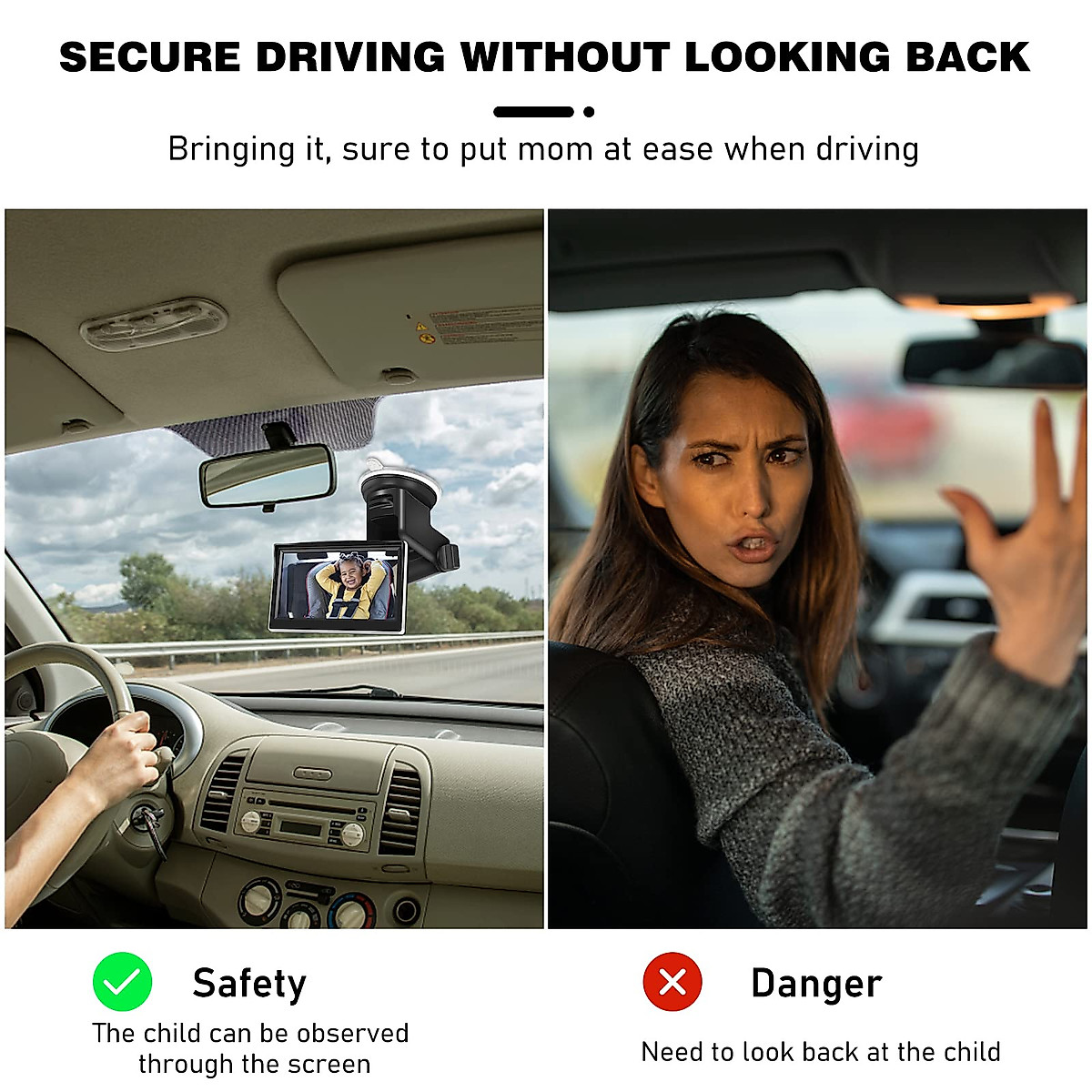 Naradoo Baby Car Camera with 10 LED Lights 1080P Baby Car Monitor Rear Facing Seat with 5 Inch Baby Car Mirror with Wide Clear View and Night Vision to Observe Baby's Movement