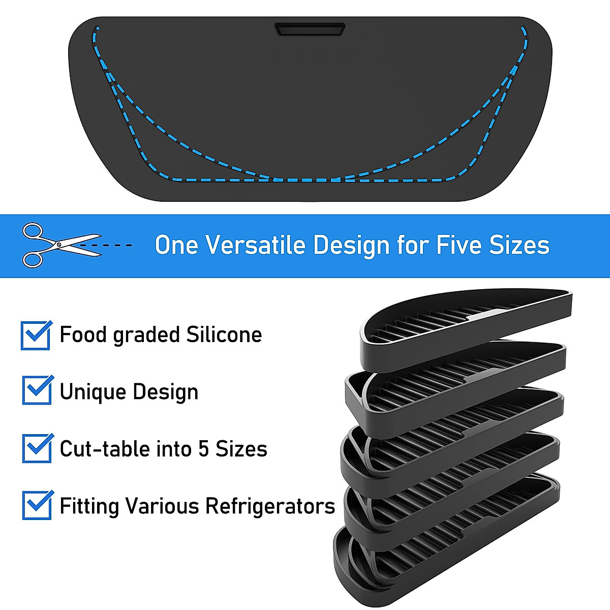 Silicone Refrigerator Drip Catcher Tray - Hvatry Water Dispenser Drip Tray Protection Pad - Anti-Slip, Cuttable, Dishwasher Safe - Keep Your Fridge Clean and Tidy - Black, 2 Packs