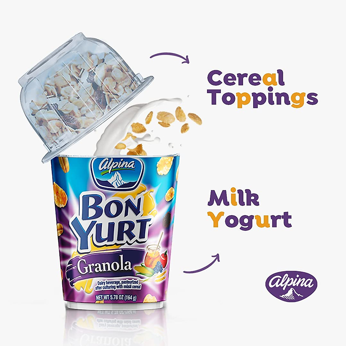 BON YURT ALPINA - Pack of 12, 5.78 Oz - Flip Yogurt with Frosted Flakes Cereal Cups - Breakfast Food Cereals - Kids Yogurt - Yogurt with Toppings