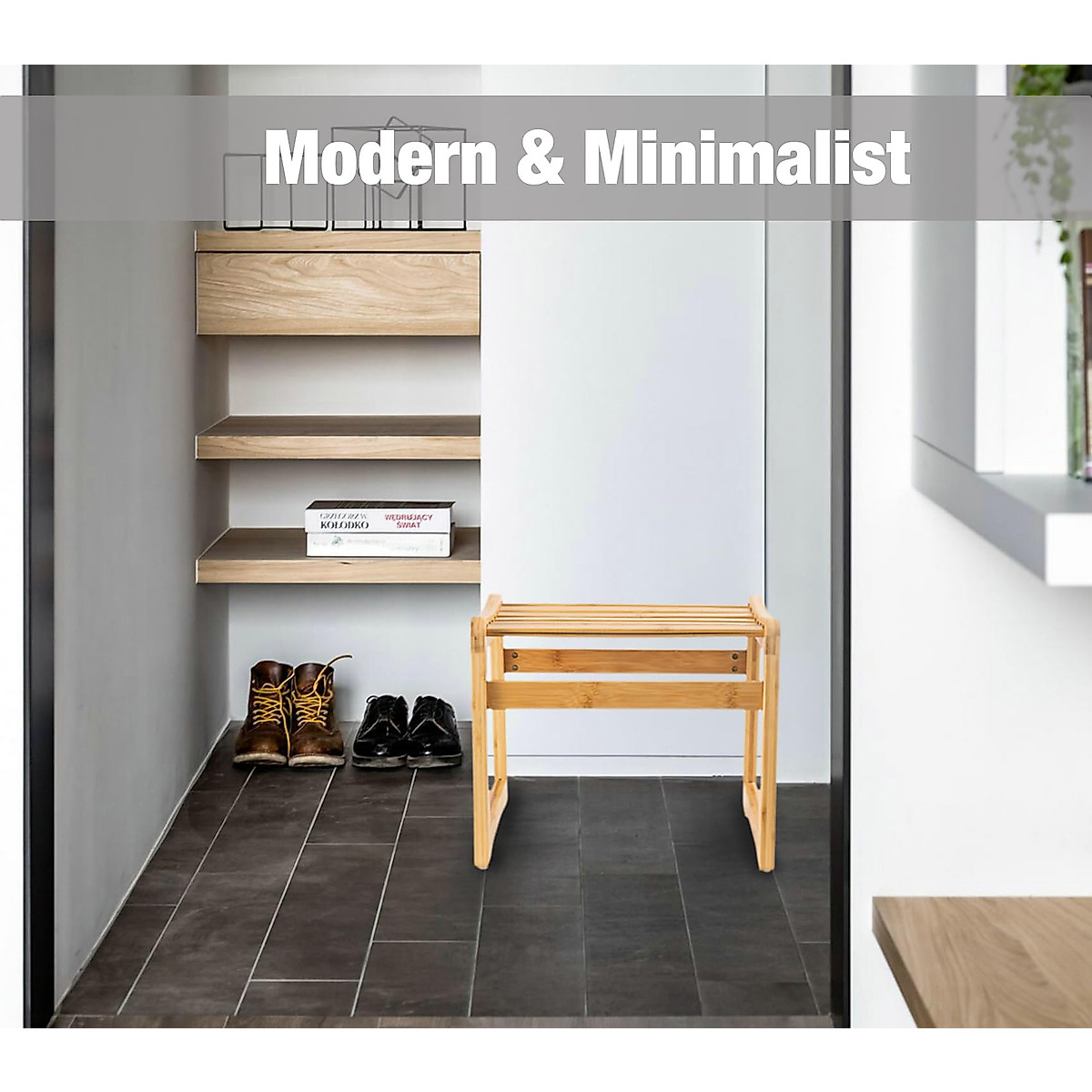 Sansnow Bamboo Stool for Living Room/Bathroom, Resilient Bamboo Strip Chair Bedroom, Detachable Wooden Stool for Kids 12" Heigh, Bamboo